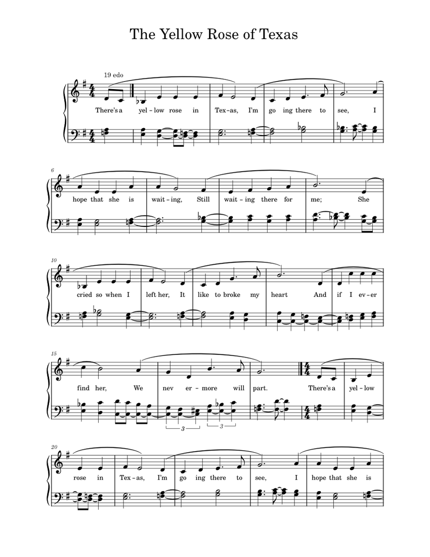 The Yellow Rose of Texas (22 tone) Sheet music for Piano (Solo) Easy ...