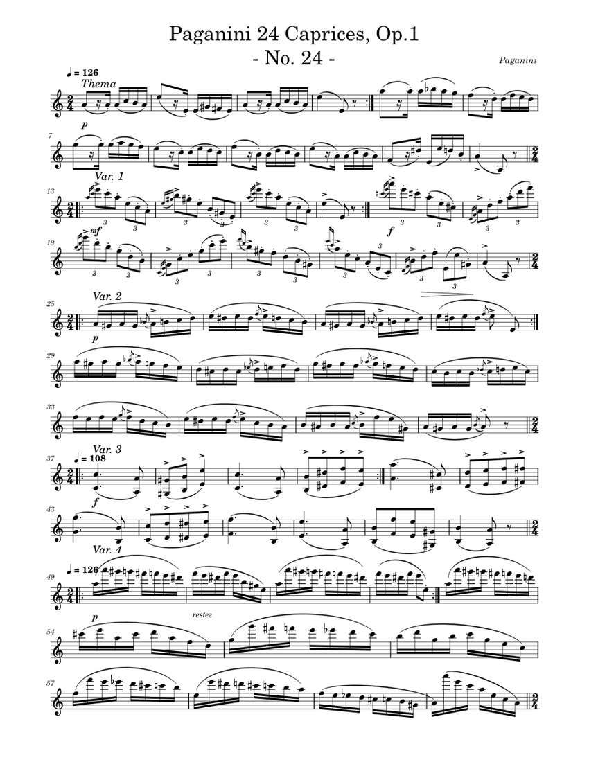 Paganini - 24 Caprices, Op.1 ~ No. 24 Sheet music for Violin (Solo) | Musescore.com