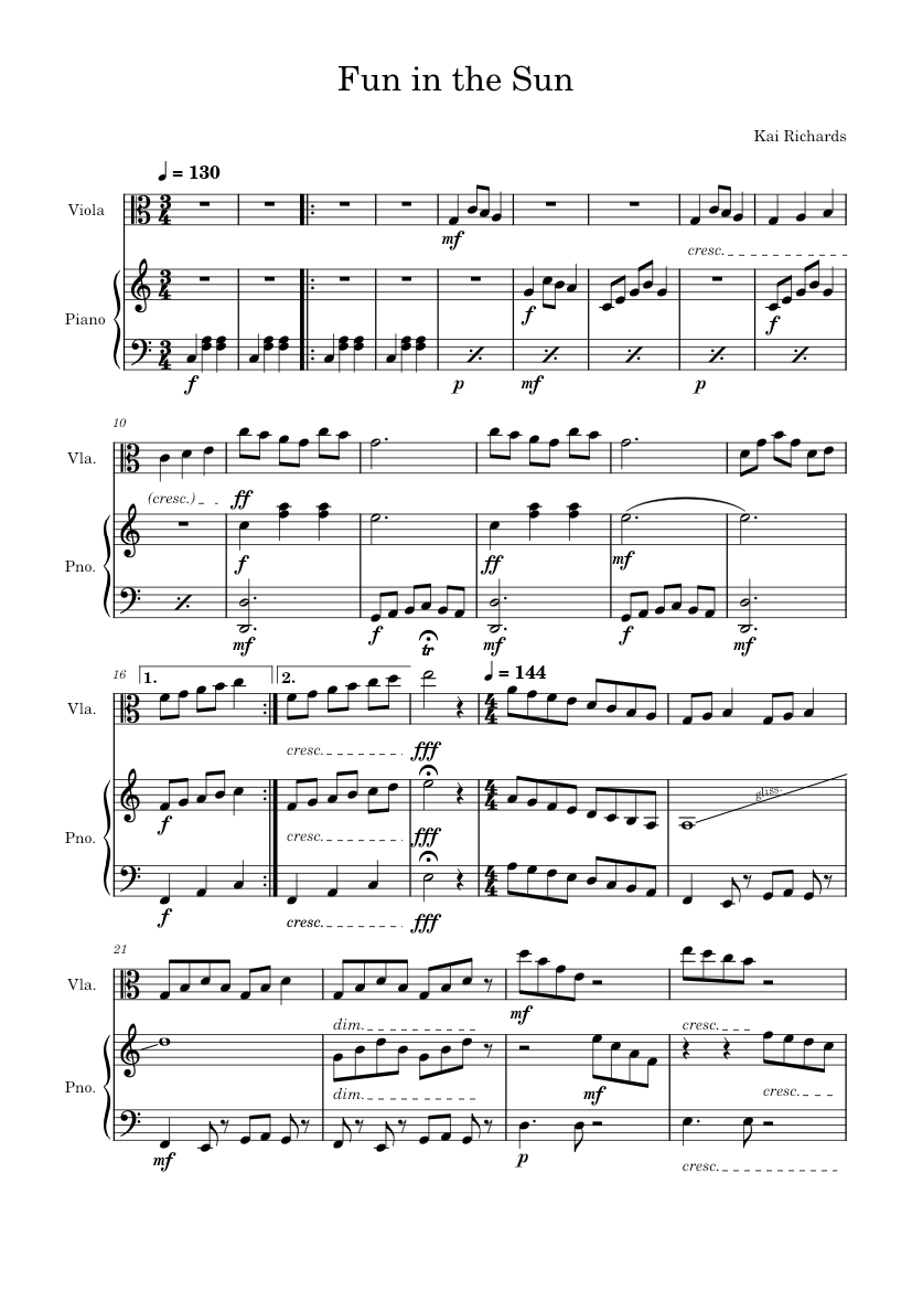 Fun in the Sun Sheet music for Piano, Viola (Mixed Duet) | Musescore.com