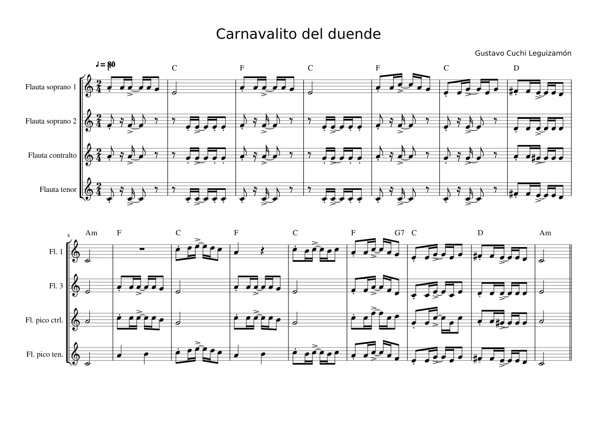 Carnavalito del duende (4 flautas) Sheet music for Recorder (Mixed ...