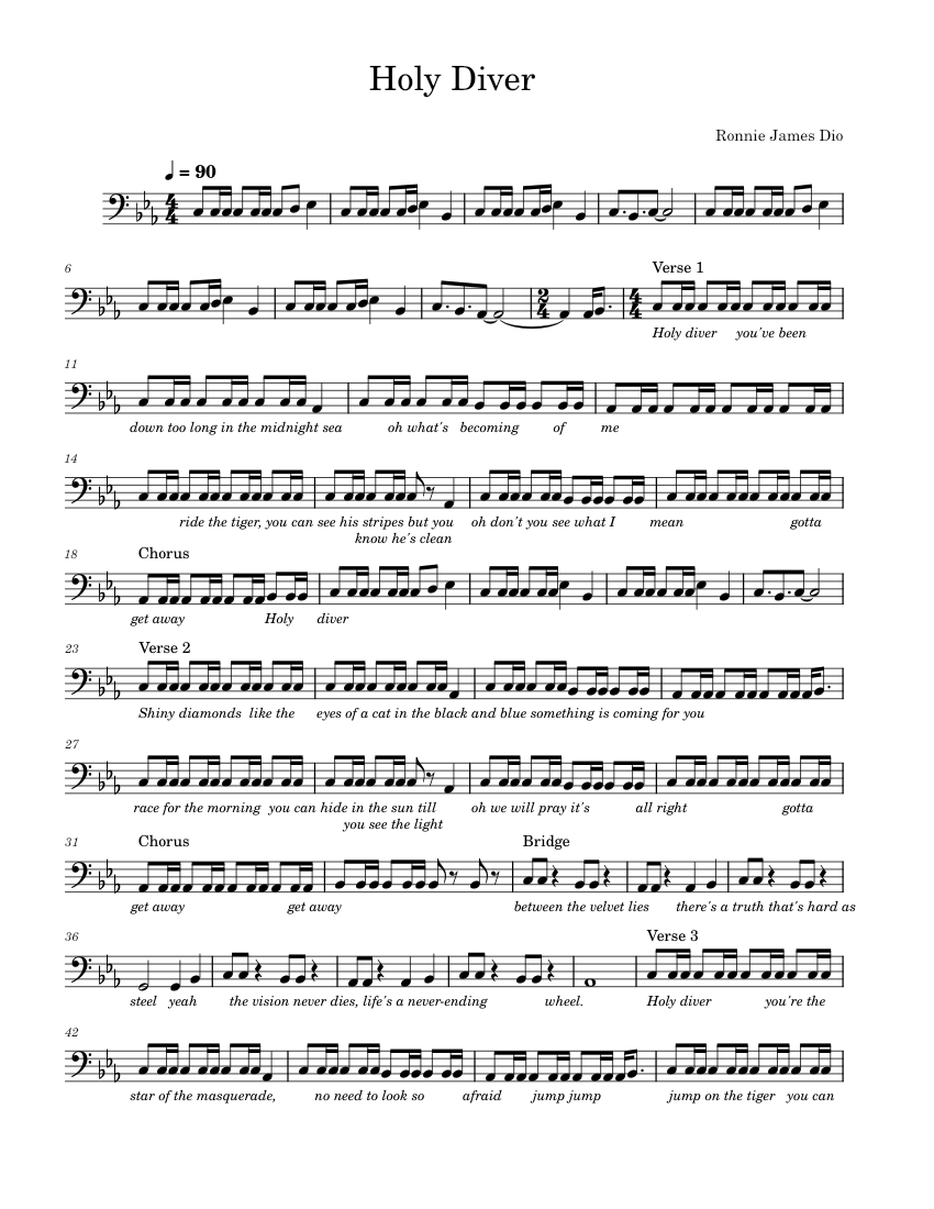 Holy Diver – Dio Sheet music for Bass guitar (Solo) | Musescore.com