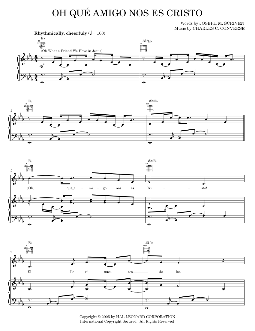 Oh Qué Amigo Nos Es Cristo (Oh What A Friend We Have In Jesus) Sheet ...