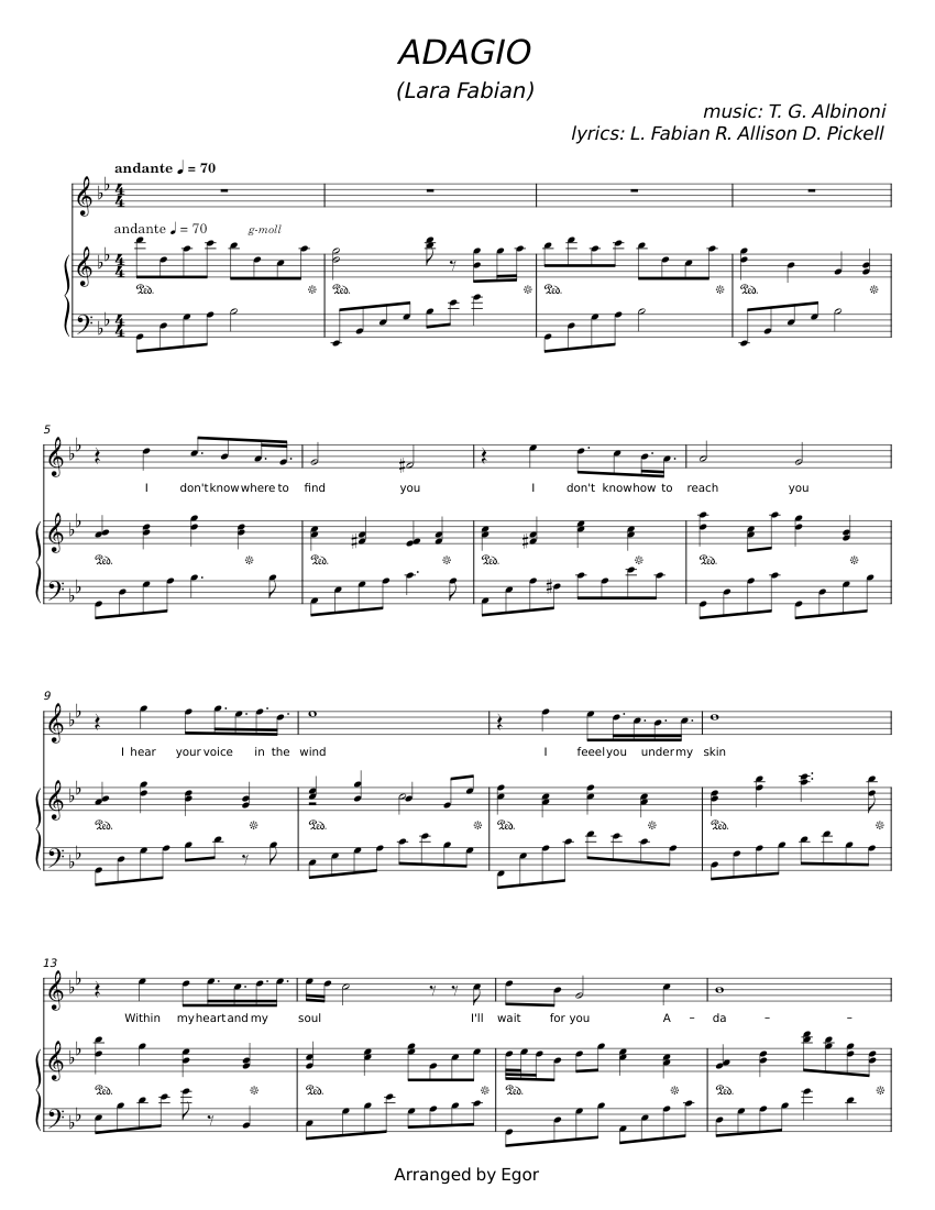 ADAGIO Sheet Music for Piano, Synthesizer (Mixed Duet) | MuseScore.com