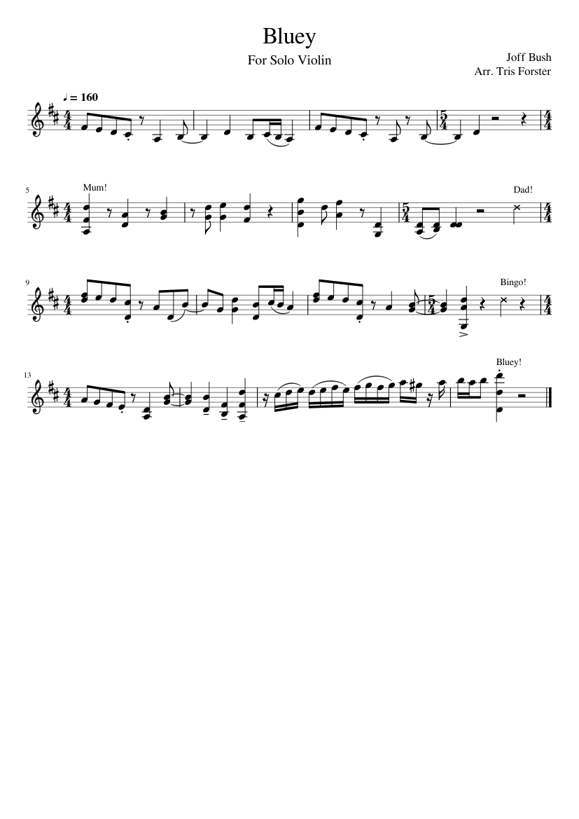 Bluey Theme (ABC Kids) - Joff Bush Sheet music for Violin (Solo ...