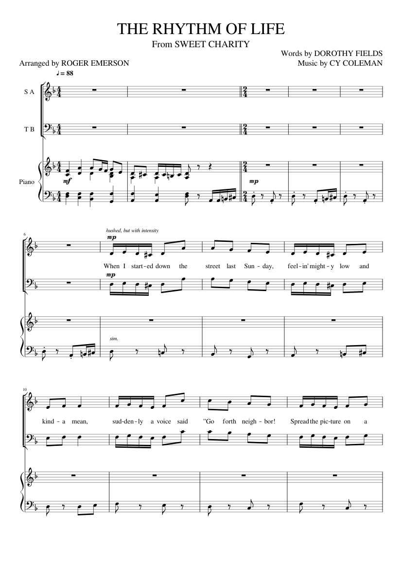 The Rhythm of Life (SATB) Sheet Music for Piano, Vocals (Mixed Trio ...