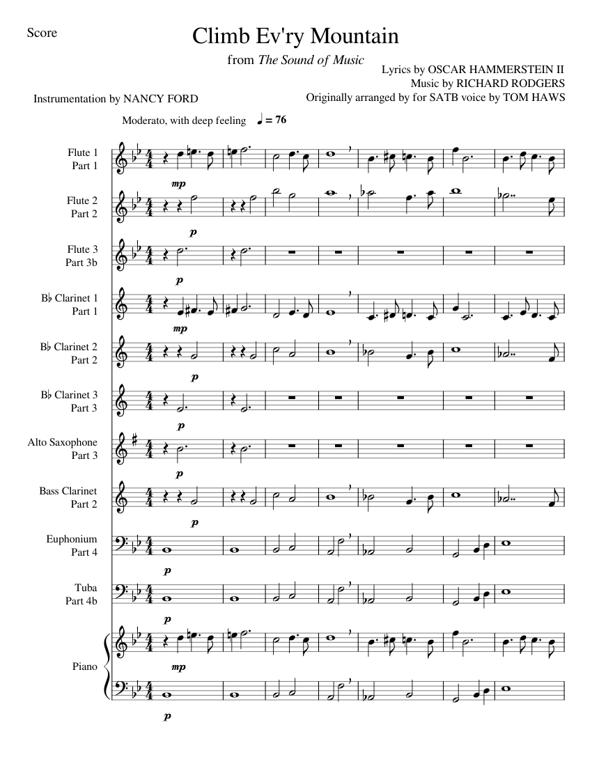 Climb Every Mountain – Rodgers & Hammerstein (for wind ensemble) Sheet ...
