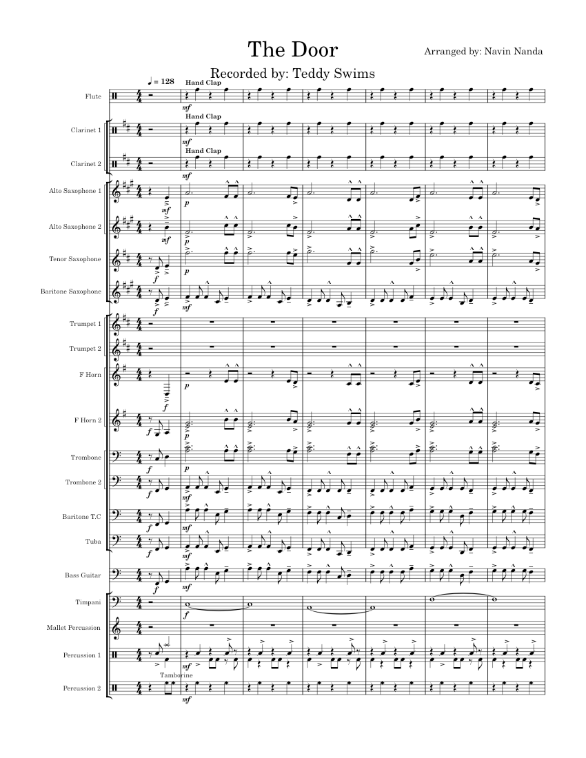 The Door - Teddy Swims Sheet Music for Trombone, Tuba, Flute, Saxophone ...