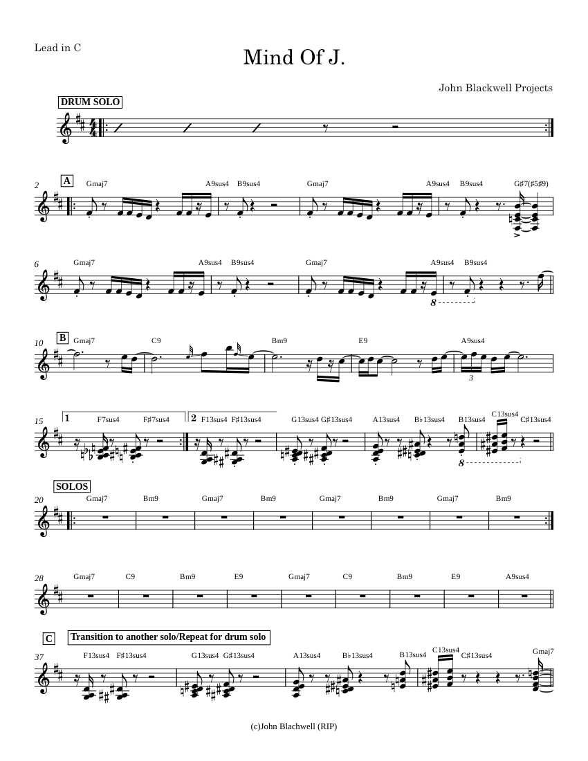 Mind of J – John Blackwell Mind of J Sheet music for Piano (Jazz Band ...