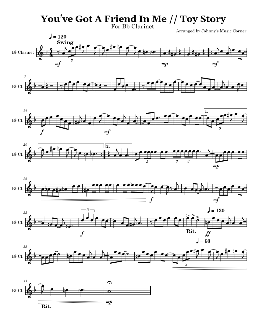 You've Got A Friend In Me // Bb Clarinet // Toy Story Sheet music for ...