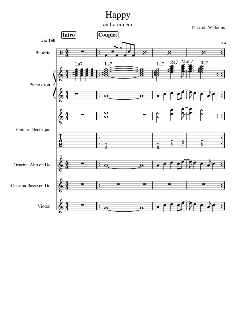 Happy - Pharrell Williams en Am Sheet Music for Piano, Violin, Guitar ...