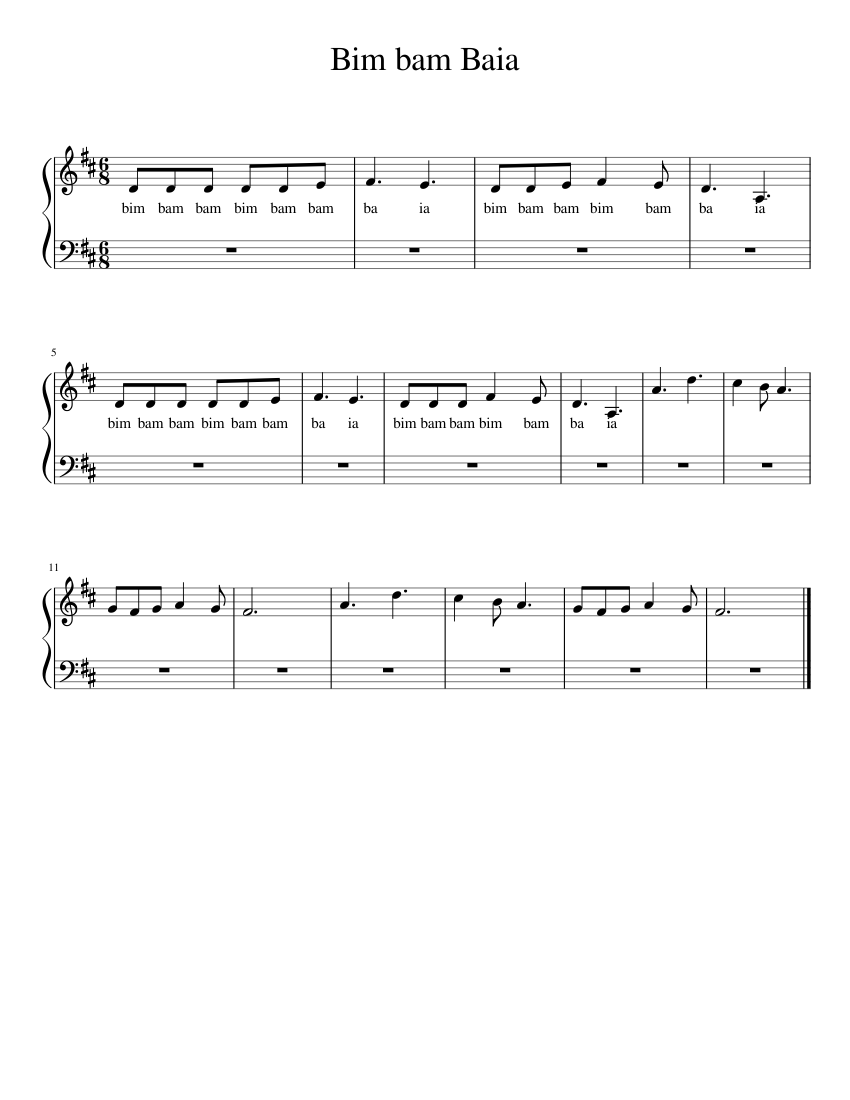 Bim bam Baia Sheet music for Piano (Solo) Easy | Musescore.com
