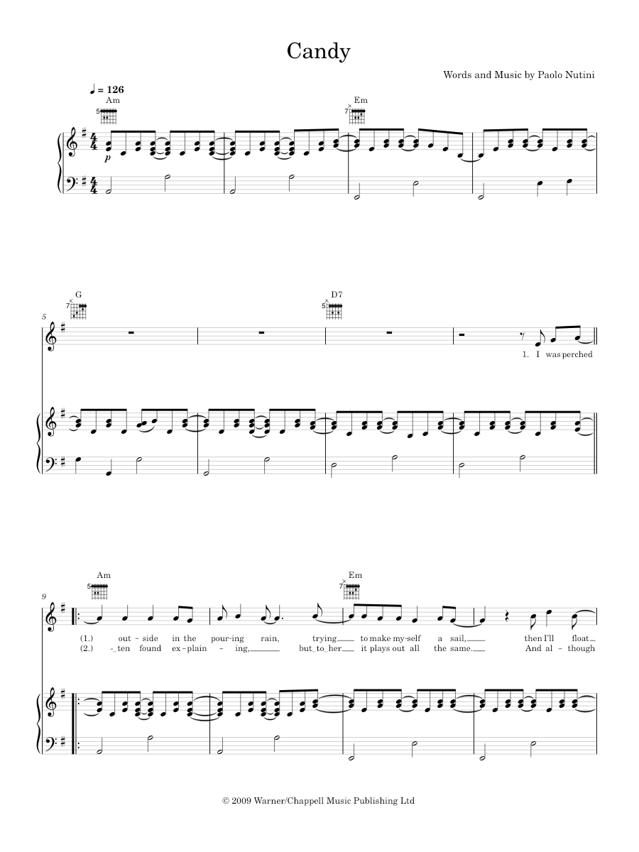 candy Sheet music for Piano, Vocals by Paolo Nutini Official ...