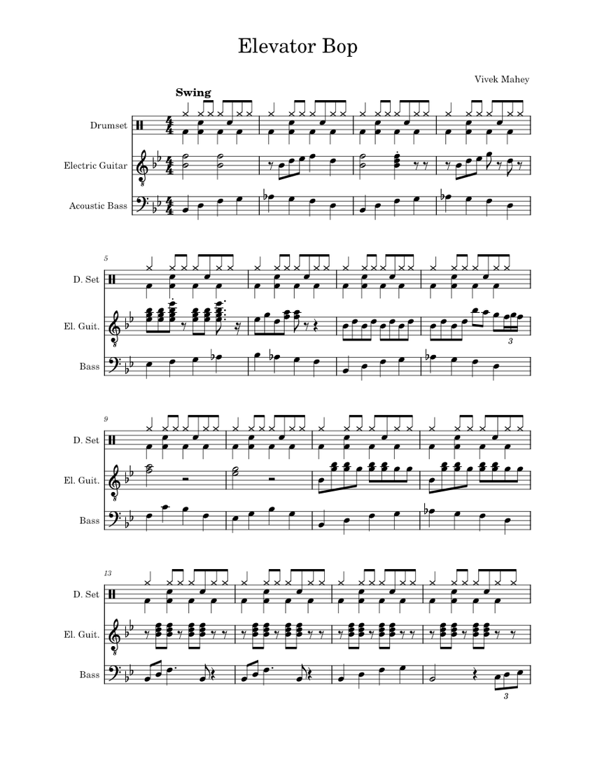 Elevator Bop Sheet music for Guitar, Bass guitar, Drum group (Jazz Band ...