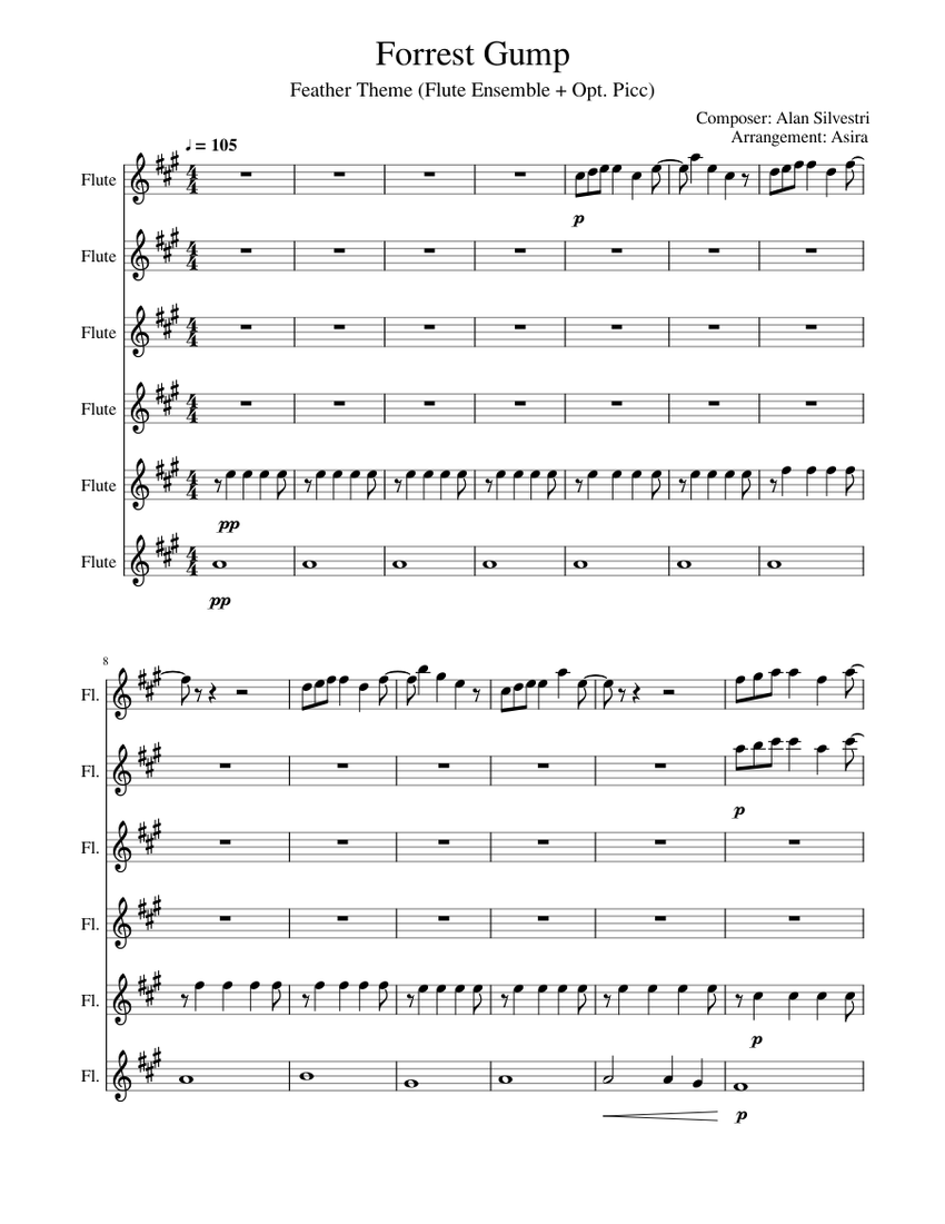 Forrest Gump - Flute Ensemble (Opt. Picc) Sheet music for Flute ...