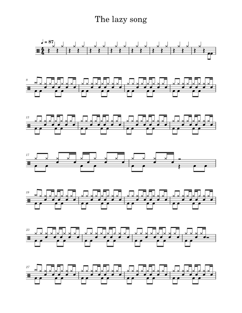 The lazy song Sheet music for Drum group (Solo) | Musescore.com