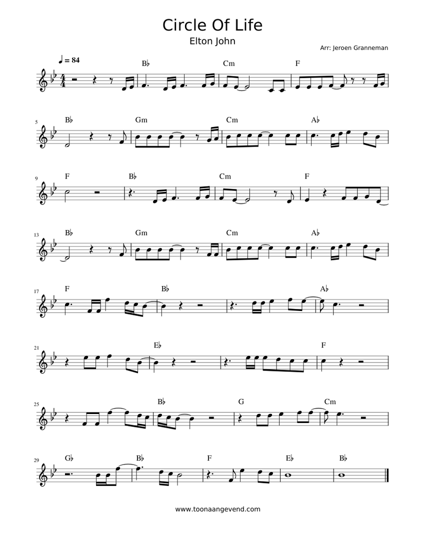 Circle Of Life - Elton John Sheet music for Piano (Solo) Easy ...