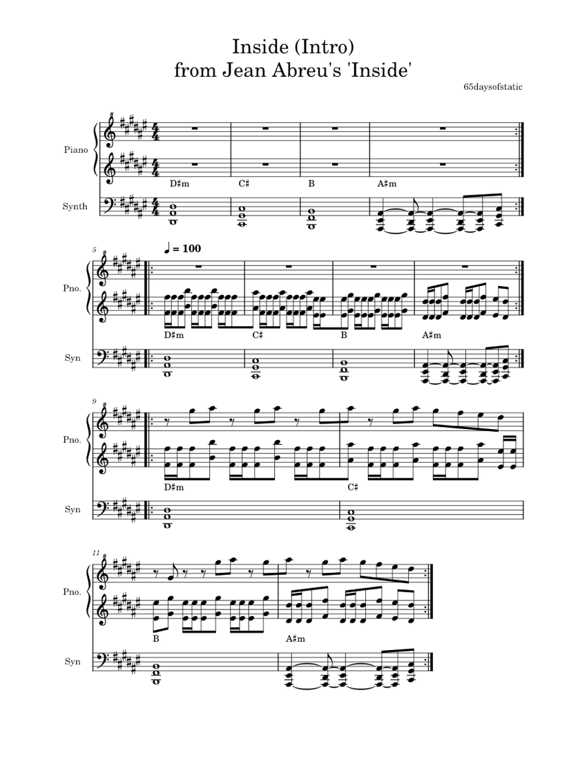 Inside by 65daysofstatic from Jean Abreu's 'Inside' Sheet music for ...