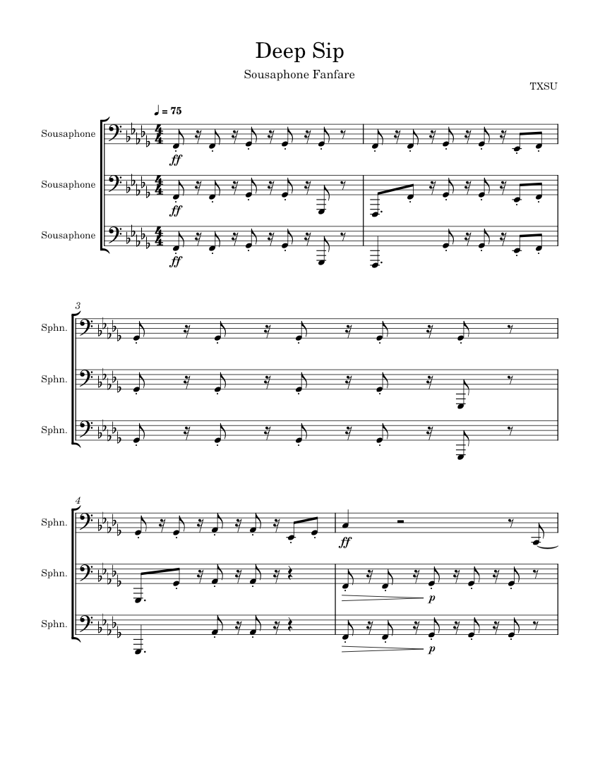 Deep Sip Sheet Music for Tuba (Brass Ensemble) | MuseScore.com