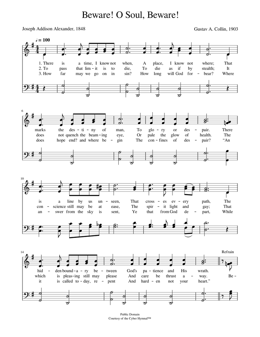 Beware! o soul, beware! - Gustav A. Collin Sheet music for Piano (Piano ...