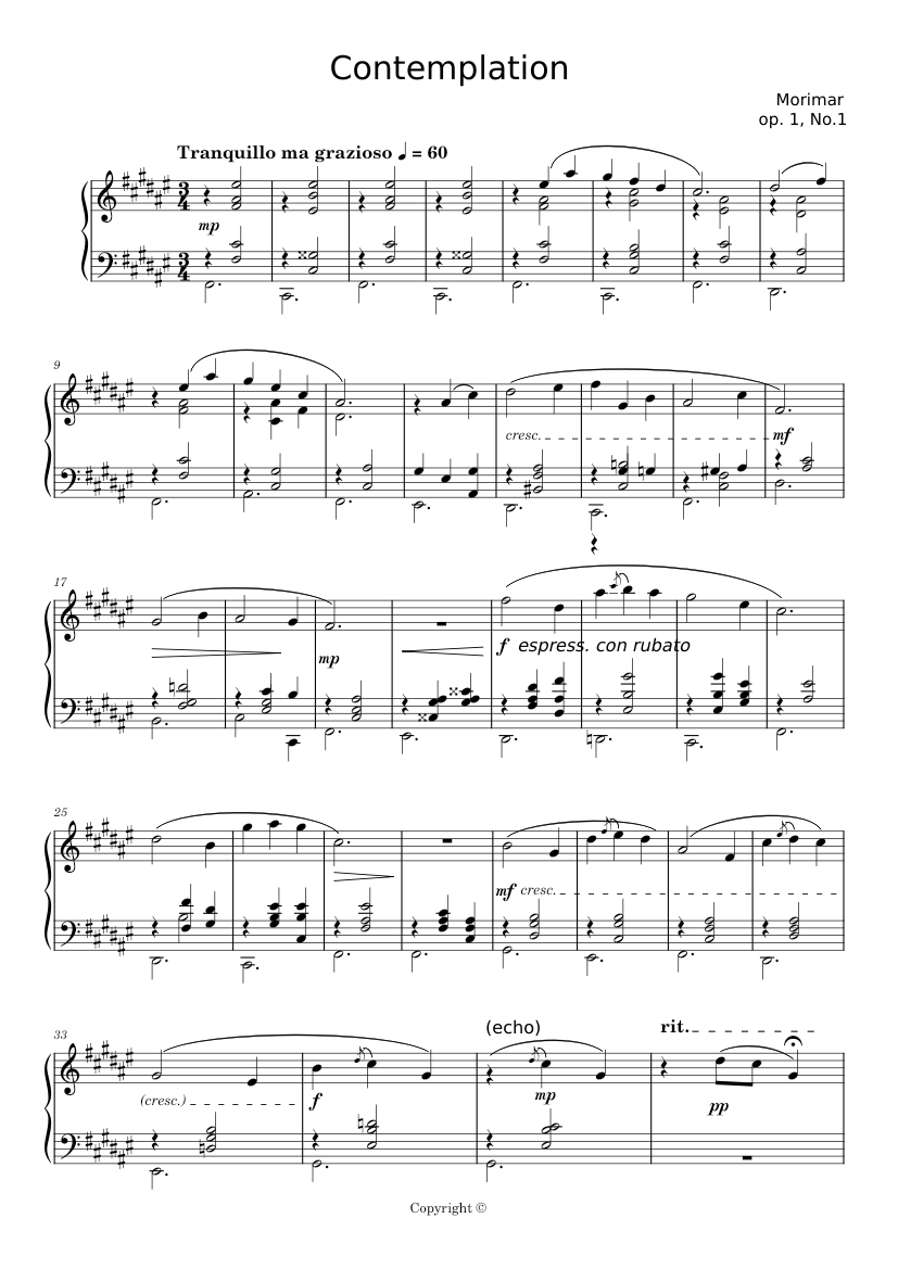 Contemplation – Morimar Sheet music for Piano (Solo) Easy | Musescore.com
