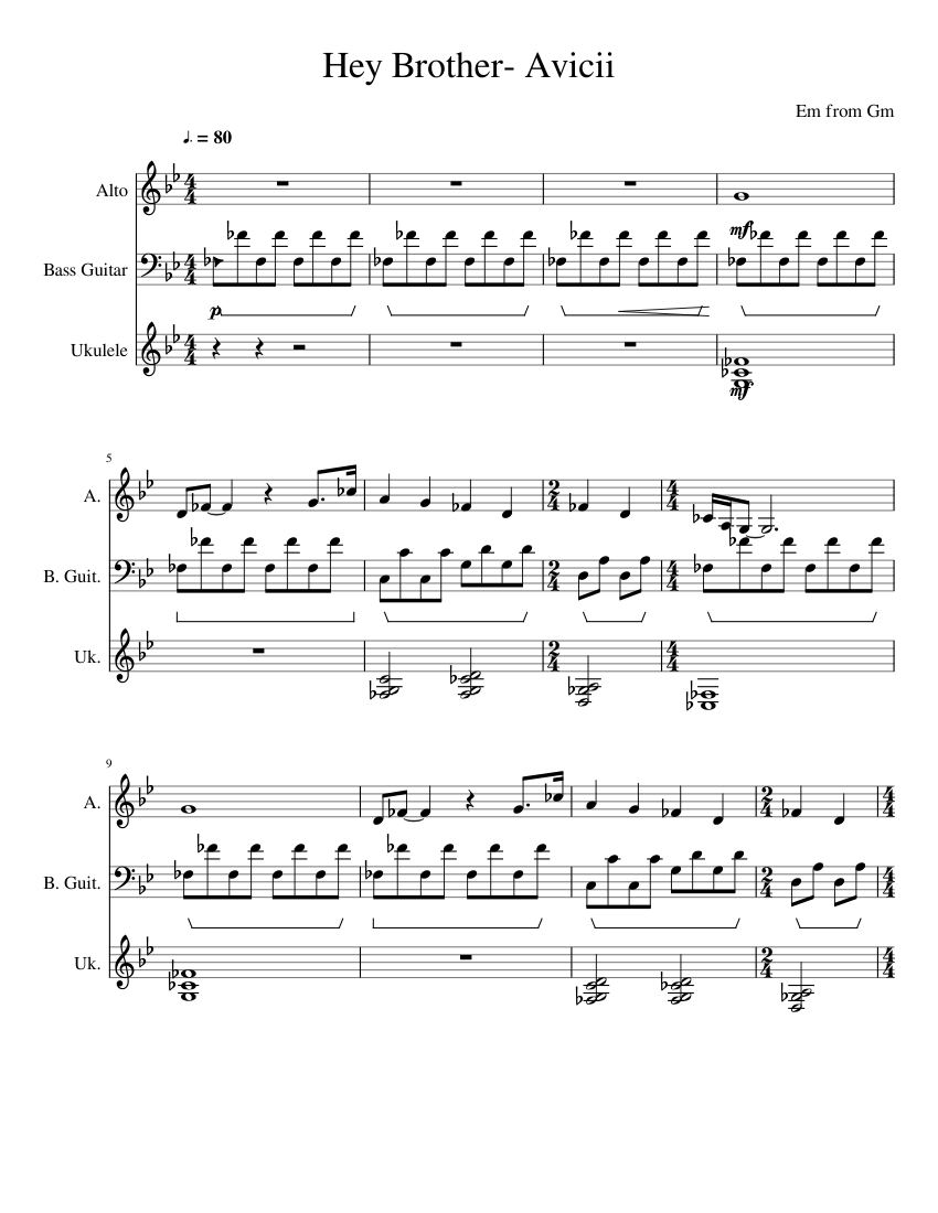 em Sheet music for Alto, Bass guitar, Ukulele (Mixed Trio) | Musescore.com