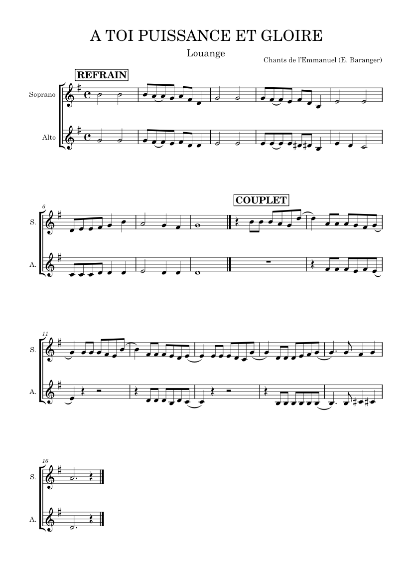 A TOI PUISSANCE ET GLOIRE – Emmanuel Sheet music for Synthesizer (Choral) | Musescore.com