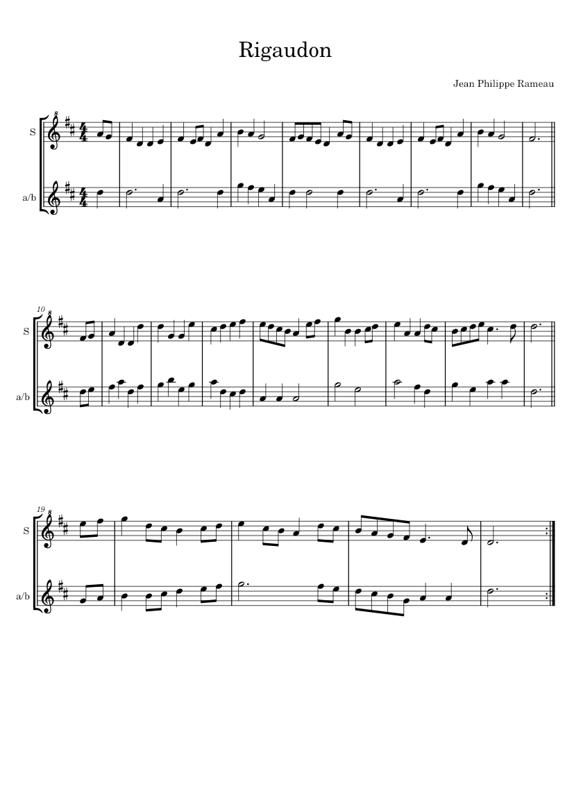 Rigaudon – Jean-Philippe Rameau Sheet Music for Recorder (Woodwind Duet ...