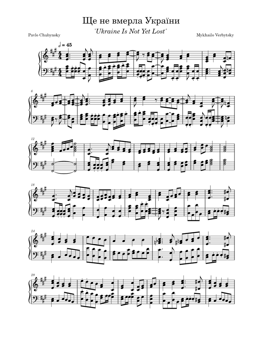 The National Anthem of Ukraine Sheet music for Piano (Solo) | Musescore.com