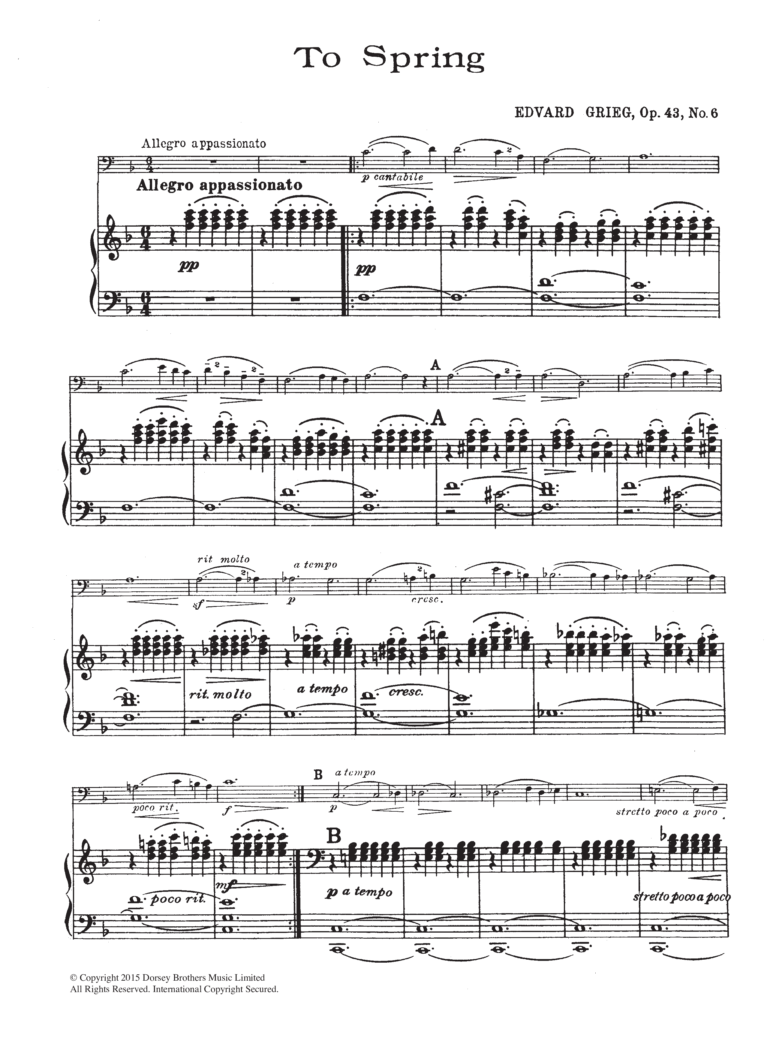 To Spring, Op.43 No.5 Sheet music for Cello by Edvard Grieg Official ...