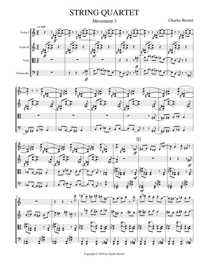 STRING QUARTET Mvt 3 Sheet music for Violin, Viola, Cello (String ...