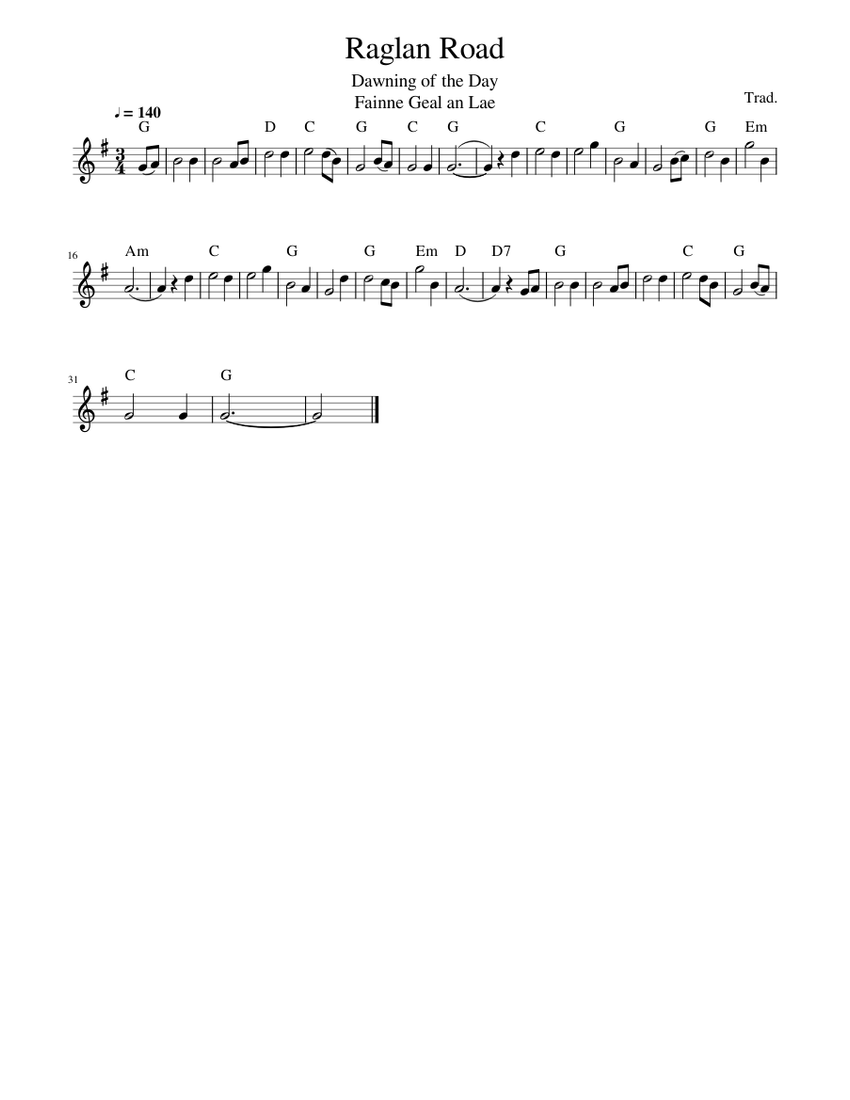 Traditional music - Raglan Road Sheet music for Piano (Solo) Easy ...