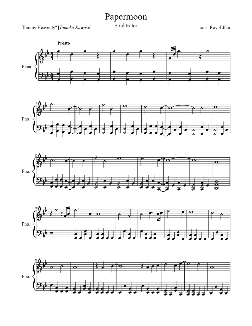 Papermoon Sheet music for Piano (Solo) | Musescore.com