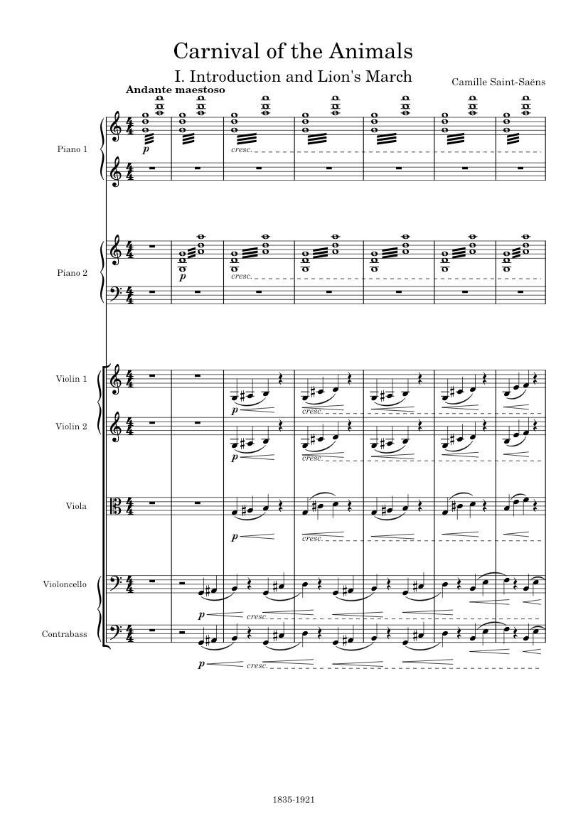 Royal March of the Lion - Camille Saint-Saëns Sheet Music for Piano ...