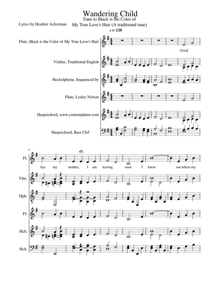 Wandering Child Sheet music for Harpsichord, Flute, Strings group ...