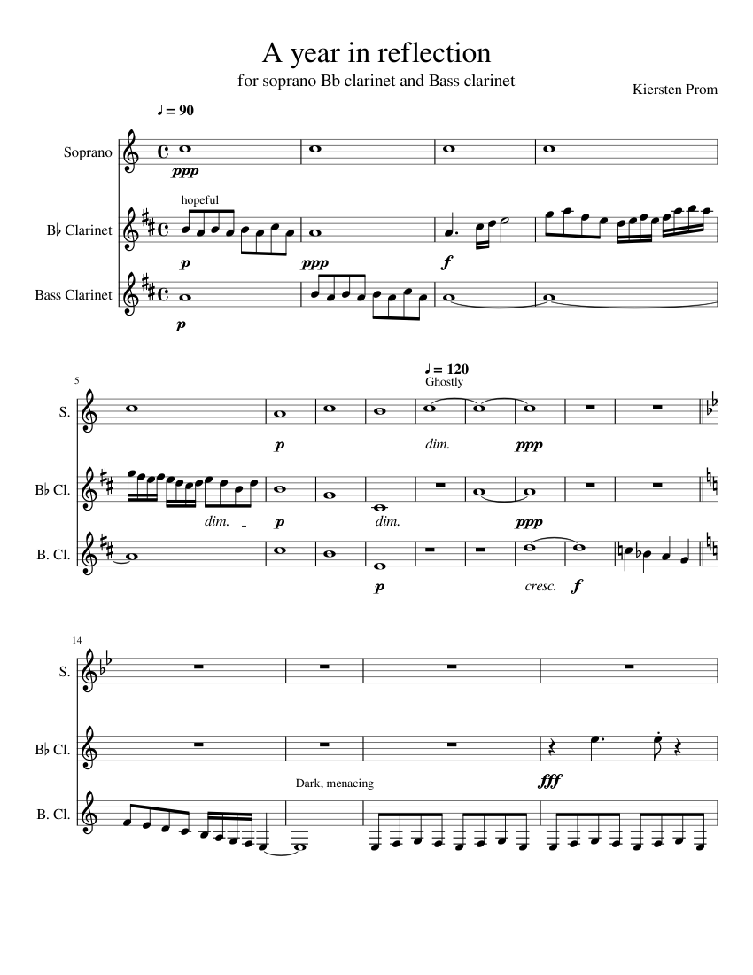 A year in reflection Sheet music for Soprano, Clarinet in b-flat ...