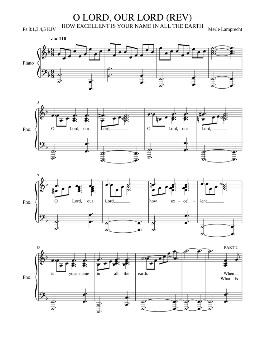 O LORD OUR LORD REV Sheet music for Piano (Church Choir) | Musescore.com
