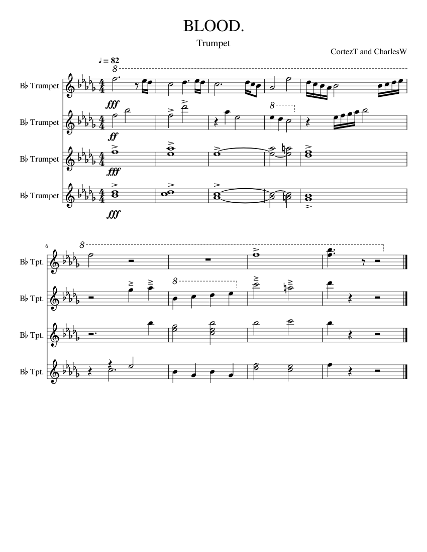BLOOD Sheet music for Trumpet in b-flat (Mixed Quartet) | Musescore.com