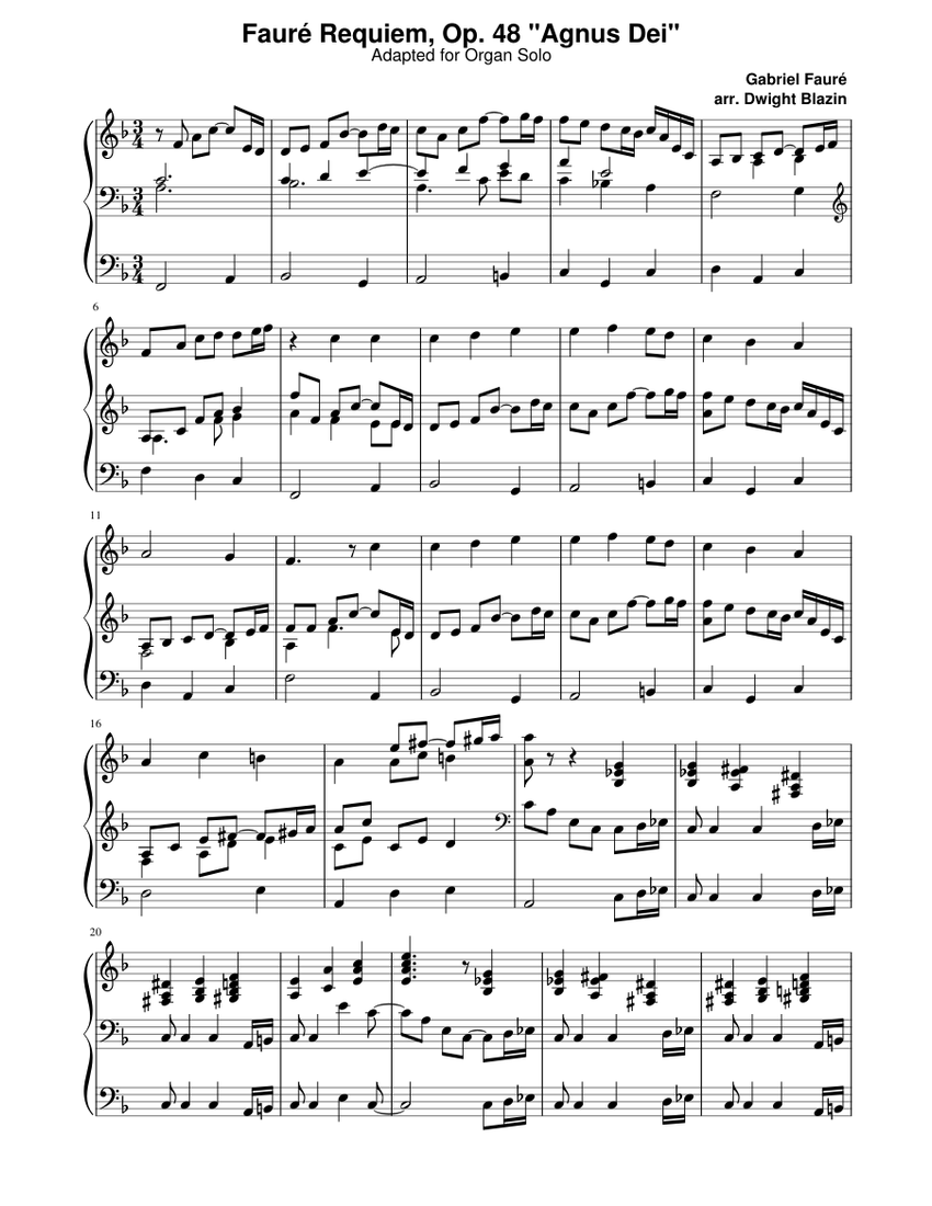 Fauré Requiem "Agnus Dei" Adapted for Organ Solo Sheet music for Organ ...