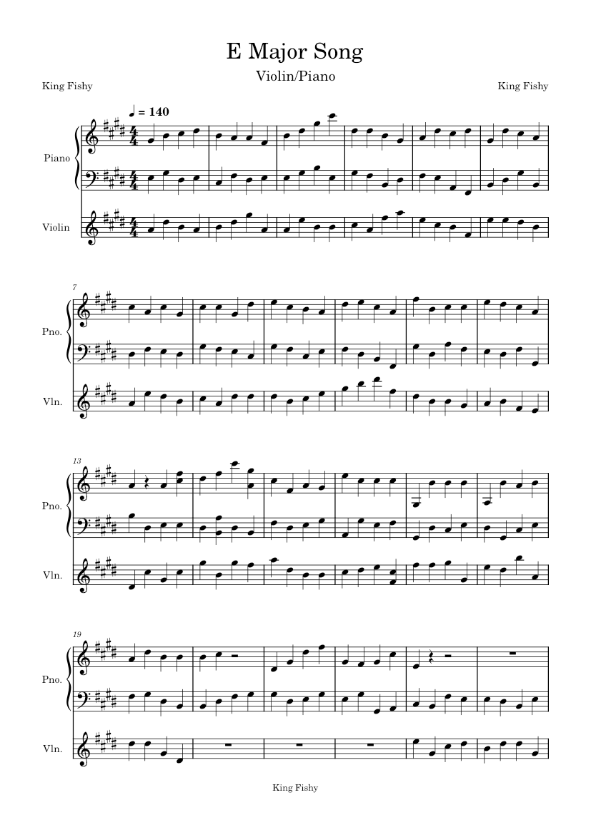 E Major Song Sheet music for Piano, Violin (Mixed Duet) | Musescore.com