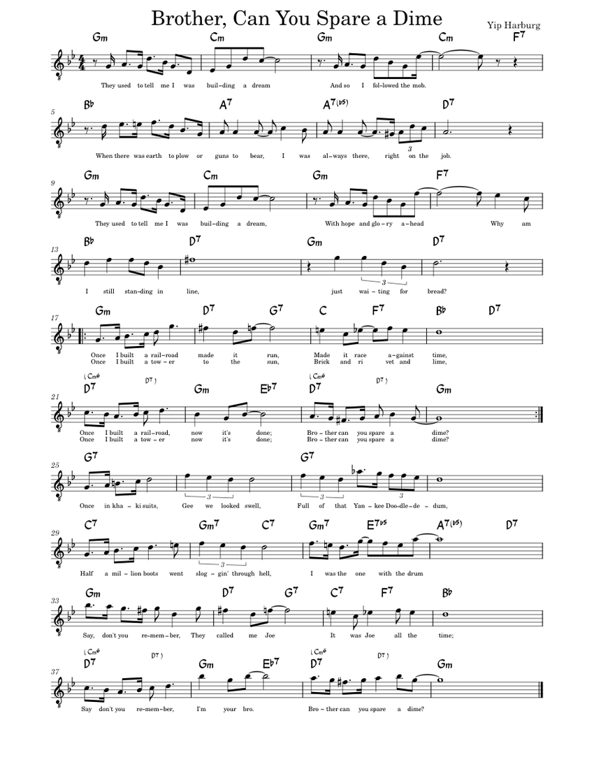 Brother, Can You Spare A Dime – Jay Gorney and Yip Harburg Sheet music ...