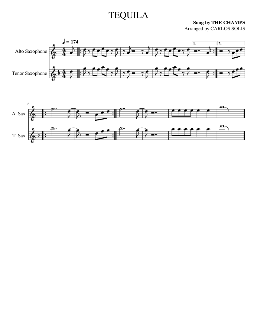 TEQUILA by CARLIT0CHURRIT0 Sheet Music for Saxophone alto, Saxophone ...