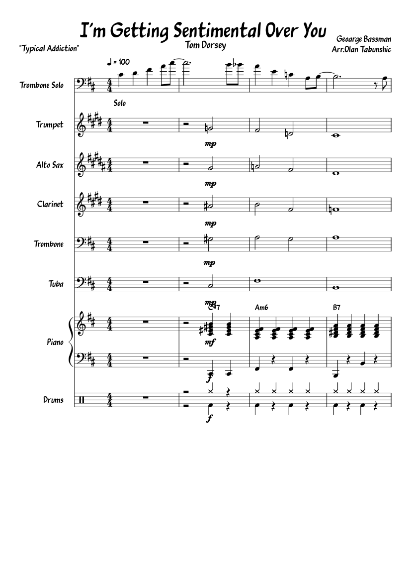 I m Getting Sentimental Over You Sheet Music for Piano, Trombone, Tuba ...