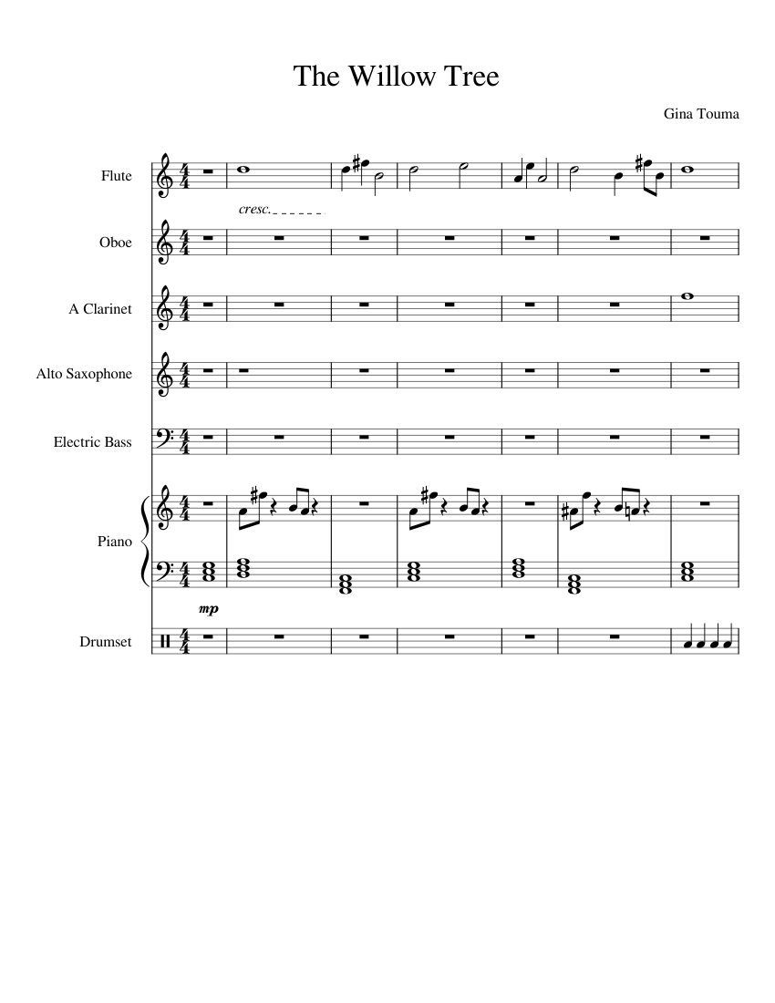 The Willow Tree Sheet music for Piano, Flute, Oboe, Saxophone alto ...