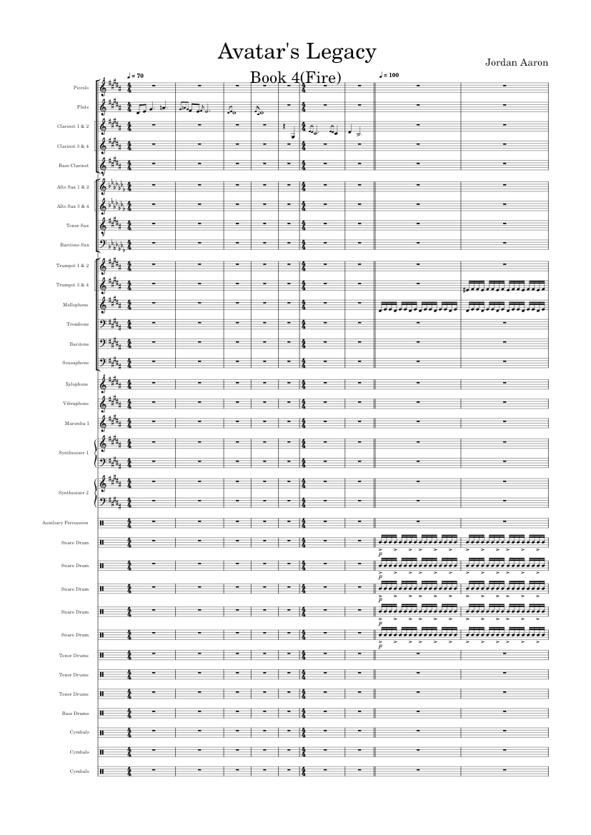 Avatar's Legacy-Book 4(Fire) Sheet music for Trombone, Flute piccolo, Flute, Clarinet in b-flat ...