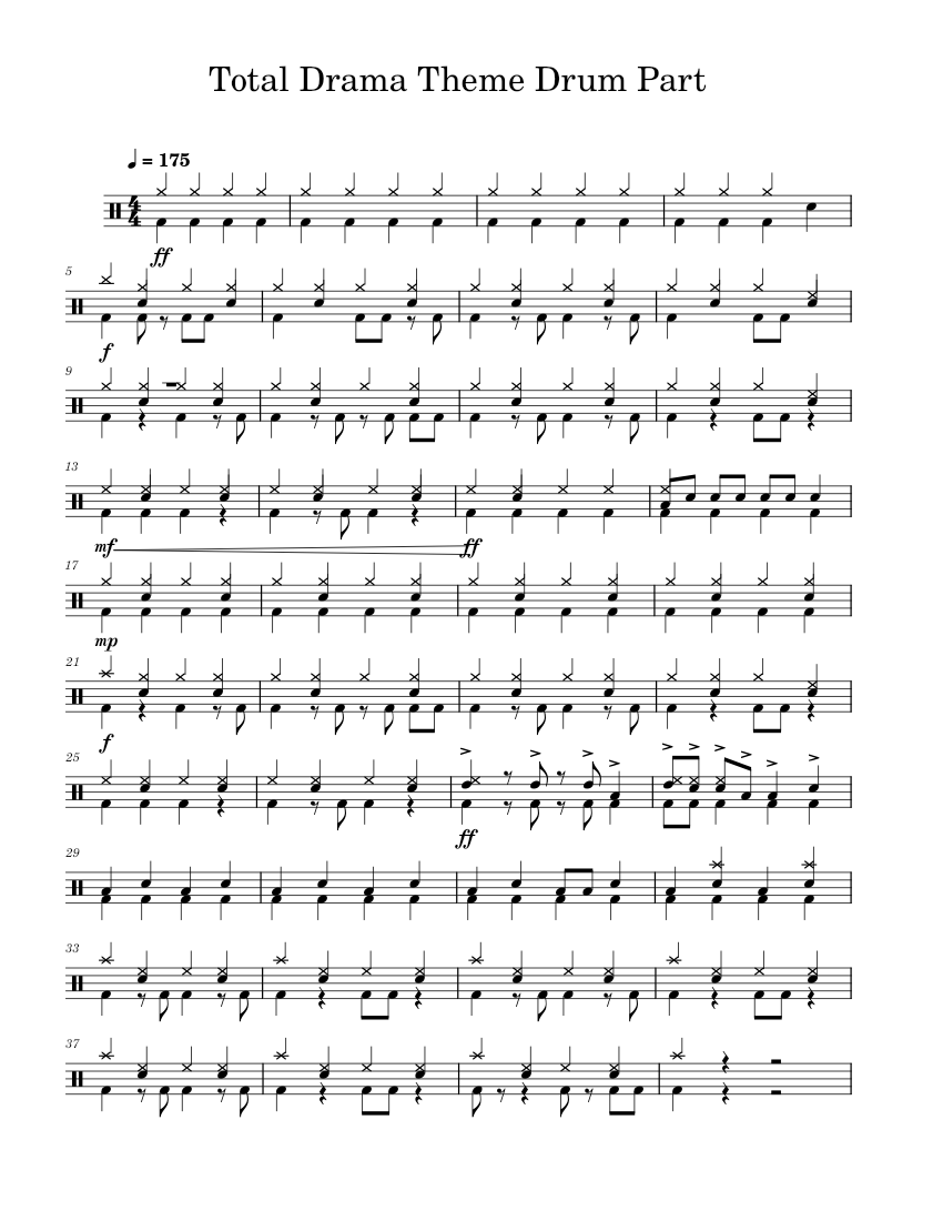 Total Drama Opening Theme Sheet music for Drum group (Solo) | Musescore.com