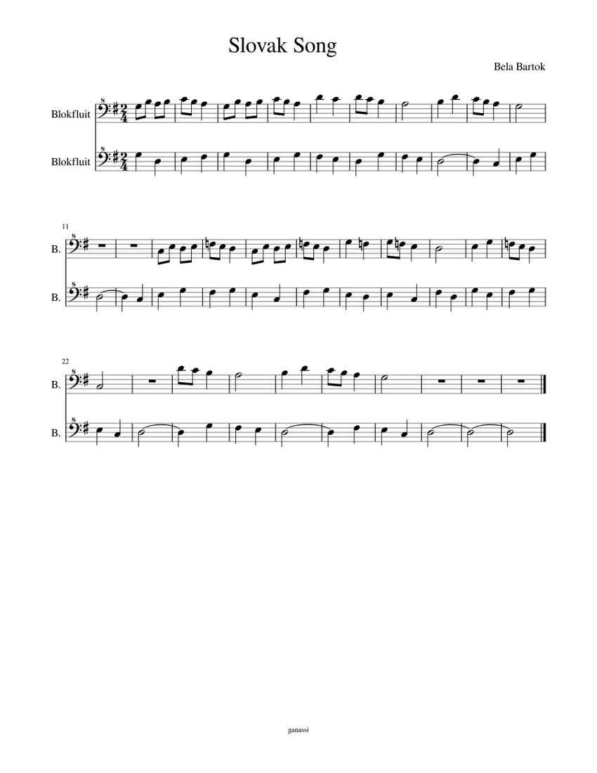 Slovak song Sheet music for Recorder (Woodwind Duet) | Musescore.com