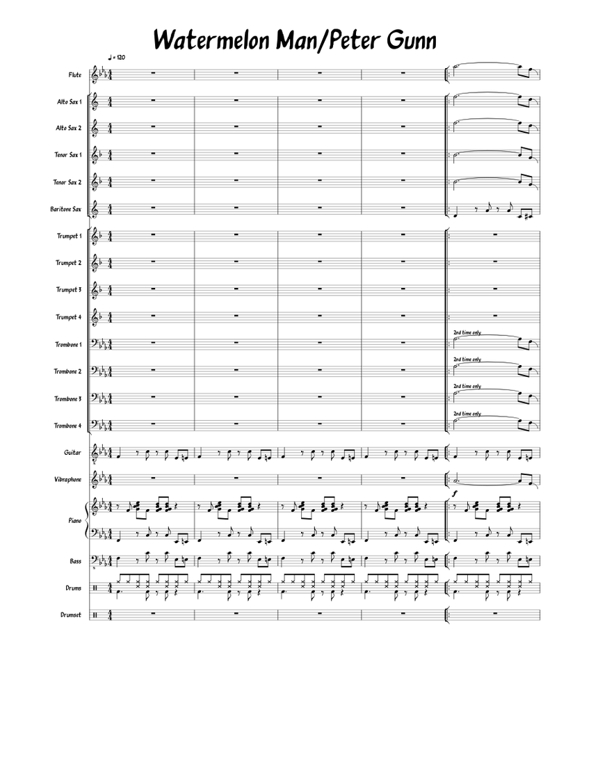 Watermelon Man/Peter Gunn Sheet music for Piano, Trombone, Flute ...