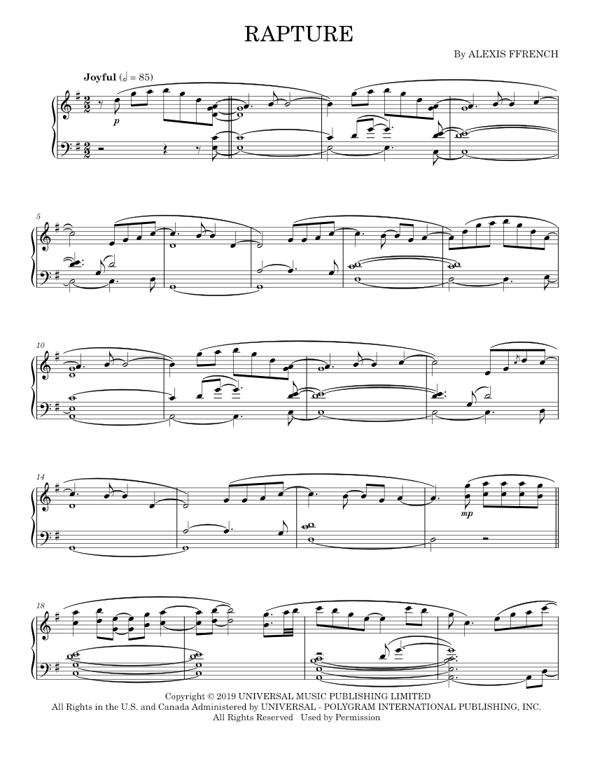 Play Official version of Rapture Sheet Music by Alexis Ffrench for ...