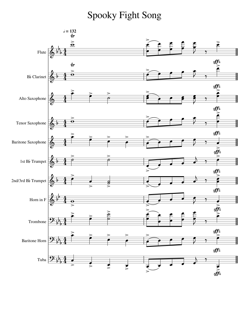 Spooky Fight Song Sheet music for Trombone, Tuba, Flute, Clarinet in b ...