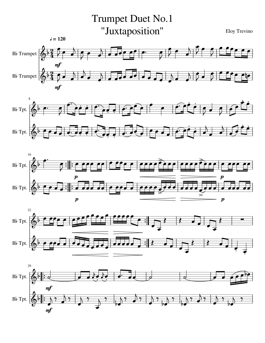 Trumpet Duet No.1 "Juxtaposition" Sheet music for Trumpet in b-flat ...